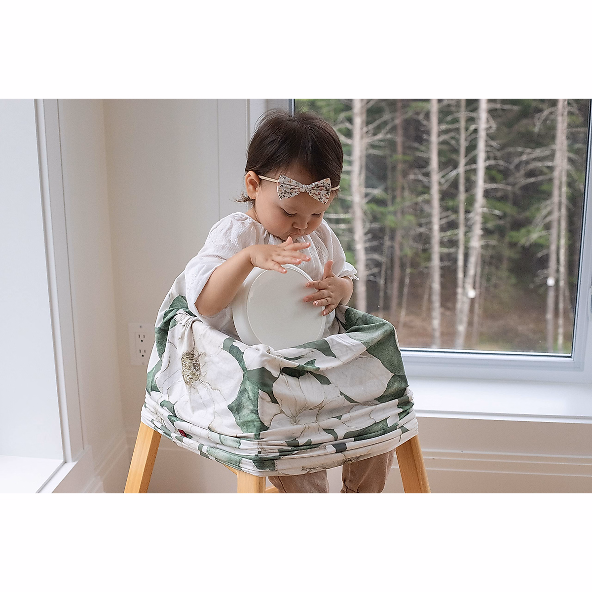 Pobi Baby Premium Multi-Use Cover - Nursing Cover, Baby Car Seat Covers, Shopping Cart, High Chair, and Breastfeeding Cover - Ultra-Soft, Stretchy, Floral Scarf for Baby and Mom (Zephyr Magnolia)