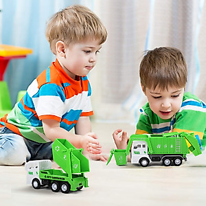 FIVEDAOGANG Toy Vehicles Set 3 Pack Sanitation Truck Car Model Garbage Trucks Water Tanker Playset with 8 Signpost Friction Power for Boys Age 3+ Toddlers Kids Holiday Birthday Gift Children
