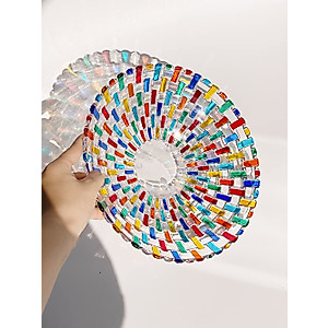 Hand Painted Glass Crystal Salad & Fruit Bowl Colorful Platter Tray Dish Woven Serving Bowl for Fruit Kitchen Dining Fruit Dessert Snack