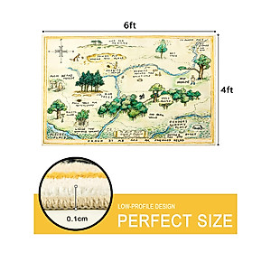 Estmy 4x6 Cute Woodland Nursery Rugs for Girls Boys Neutral Non Slip Washable, Stain Resistant Soft Shaggy Cartoon Fun Map Kids Playroom Rug, Vintage Whimsical Retro Area Rugs Carpet for Kids Bedroom