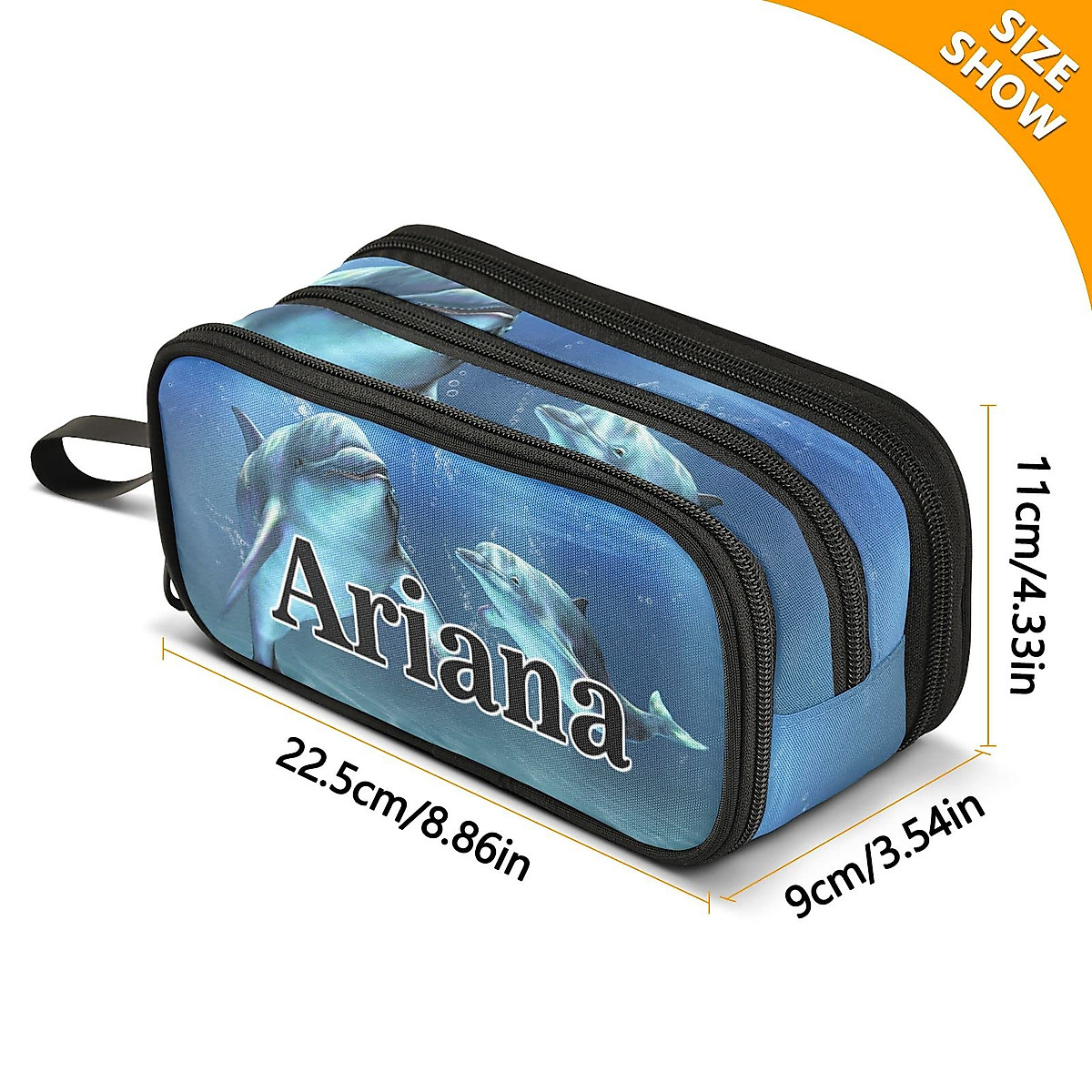 J JOYSAY Custom Dolphin Ocean Pencil Case Large Big Capacity Personalized Pencil Bag for Girls Boys Customized Pencil Case Pouch Cosmetic Bag for School Office Student