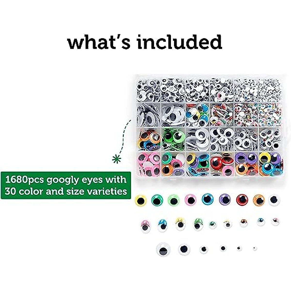 Incraftables Googly Eyes Self Adhesive 1680 pcs Set. Best Small & Large Colorful Sticky Wiggle Eye for DIY Arts (4 to 18 mm) for Crafts 30 Varieties. Craft Eyes for Kids & Adults