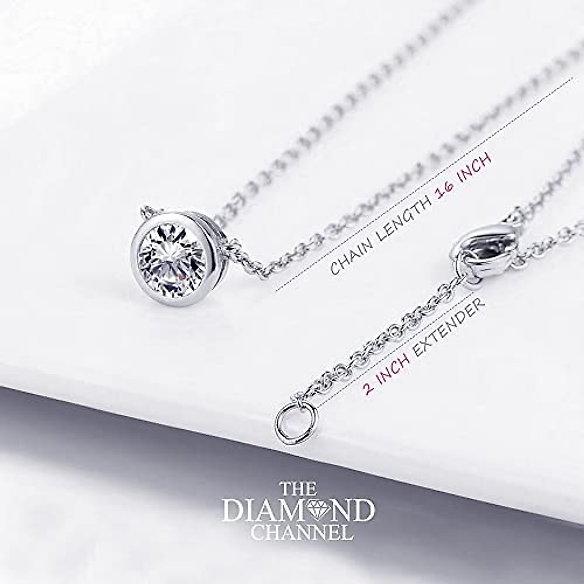 1/5 cttw AGS Certified Diamond Necklace for Women Brilliant-Cut Diamond Bezel-Set Necklace in White Gold (K-L Color, I2-I3 Clarity) - 16" 2" Extender