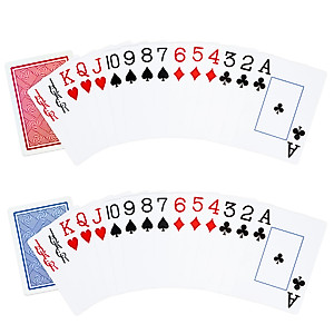 Neasyth 4PCS Plastic Playing Cards Jumbo Index Waterproof Fits Bridge Poker, Go Fish, Poker, Blackjack, Hearts Card Games for Pool Beach Water (2 PCS Blue+2 PCS RED)