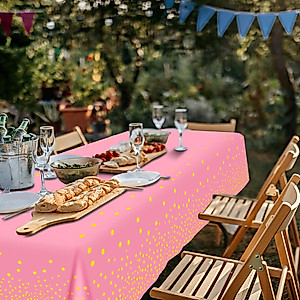 4 Pack Plastic Table Cloth Cover for Parties Disposable, Pink and Gold Tablecloth for 8 Foot Rectangle Tables, Birthday Wedding Graduation Father Valentine's Day Easter Party Supplies Decorations