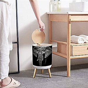 KCDCYCZEAL Small Round Trash Can Monochrome Portrait Elephant Recycle Bins with Press Top Lid Dog Proof Wastebasket for Kitchen Bathroom Bedroom Office 7L/1.8 Gallon