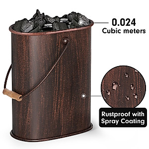 AMAGABELI GARDEN & HOME Ash Bucket with Lid Outdoor and Indoor Coal Bucket for Fireplace Medium Fire Bucket Metal Ash Can for Grill Charcoal Bucket Essential Tools for Indoor Fireplace Fire Pit Bronze
