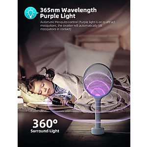 YISSVIC Electric Fly Swatter 4000V Bug Zapper Racket Dual Modes Mosquito Killer with Purple Mosquito Light Rechargeable for Indoor and Outdoor Home Office Backyard Patio Camping (1 Pack)