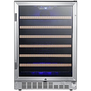 EdgeStar CWR532SZ 24 Inch Wide 53 Bottle Built-In Single Zone Wine Cooler with Reversible Door and LED Lighting - Stainless Steel