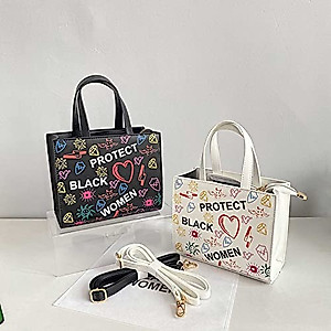 AyTotoro Fashion Protect Black Women graffiti Purses Tote Bag PU Leather Top Handle Handbag Shoulder Bag Crossbody(black)