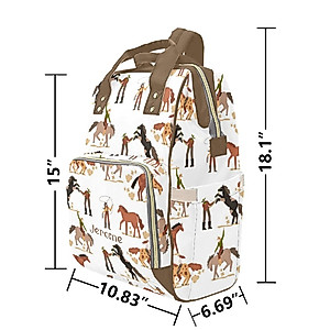 Urcustom Personalized Name Diaper Bag Backpack Cowboy Western Horse Multifunction Travel Backpack Nappy Bag Daypack for Mom Dad Boy Girl 10.83" L * 6.69"W * 15"H