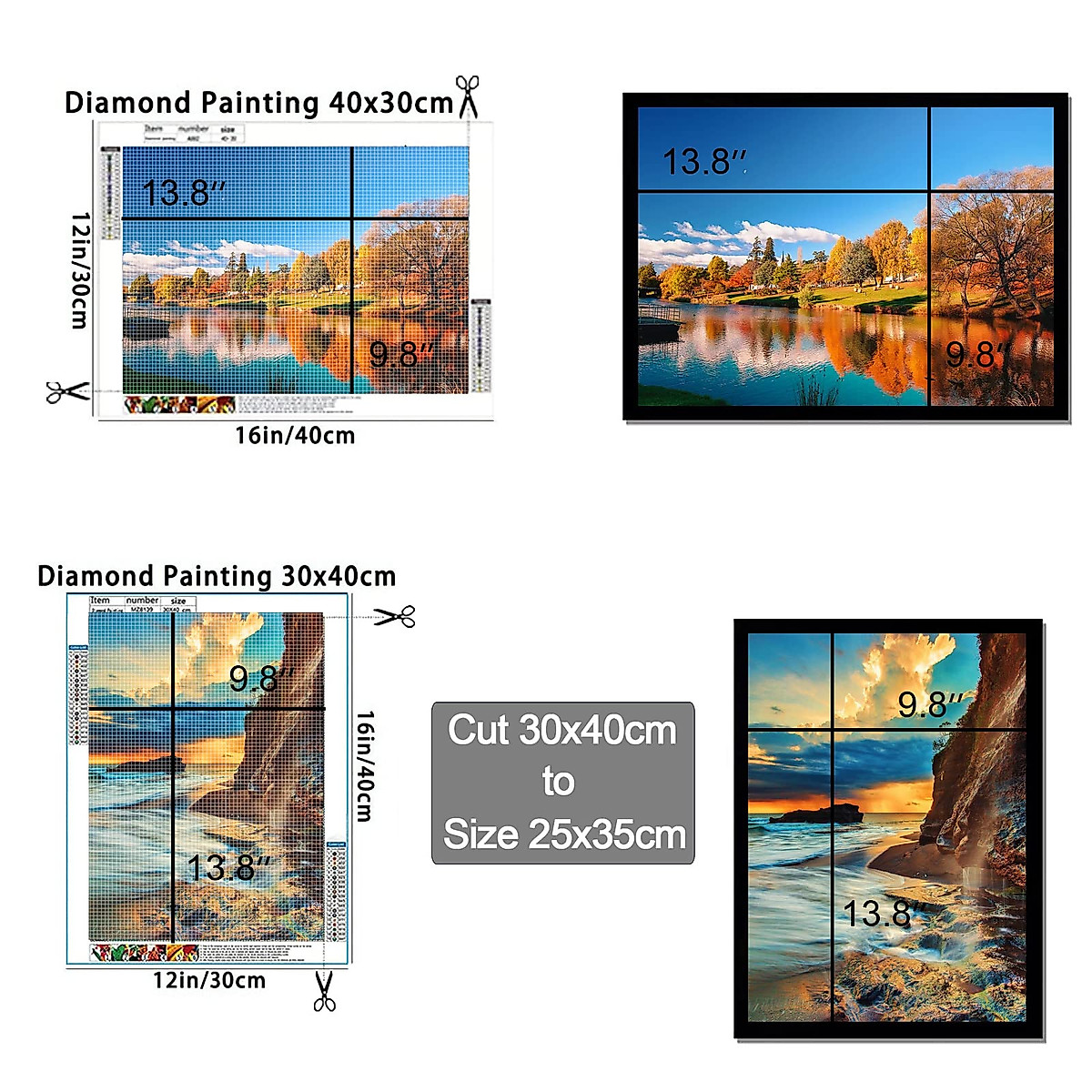 Diamond Painting Frames, 9.8x13.8in Picture Frame for 30x40cm/12x16in Diamond Painting after Cropping, Solid Wood Frame with Plexiglass Black