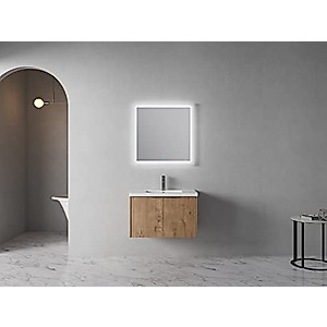 Pvillez Bathroom Vanity with Sink Combo, Floating Vanity Cabinet 30 Inch, Bathroom Vanities, Modern Wall Mounted Concrete Bath Vanity Set with Porcelain Top Storage Cabinet (Imitative Oak 2)