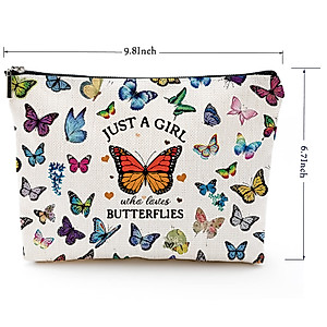 Byqone Butterfly Gifts for Women Butterfly Makeup Bag Animal Lover Gifts Just A Girl Who Loves Butterflies Makeup Zipper Pouch Bag Butterflies Lover Gift For Women Girls