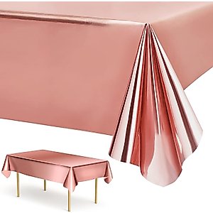 3 PCS Rose Gold Tablecloth, Rectangle Rose Gold Table Cloths for Parties, Metallic Tablecloths Plastic Pink Table Cover, Birthday Wedding Valentine's Day Bachelorette Party Supplies, 54 x 108 Inch