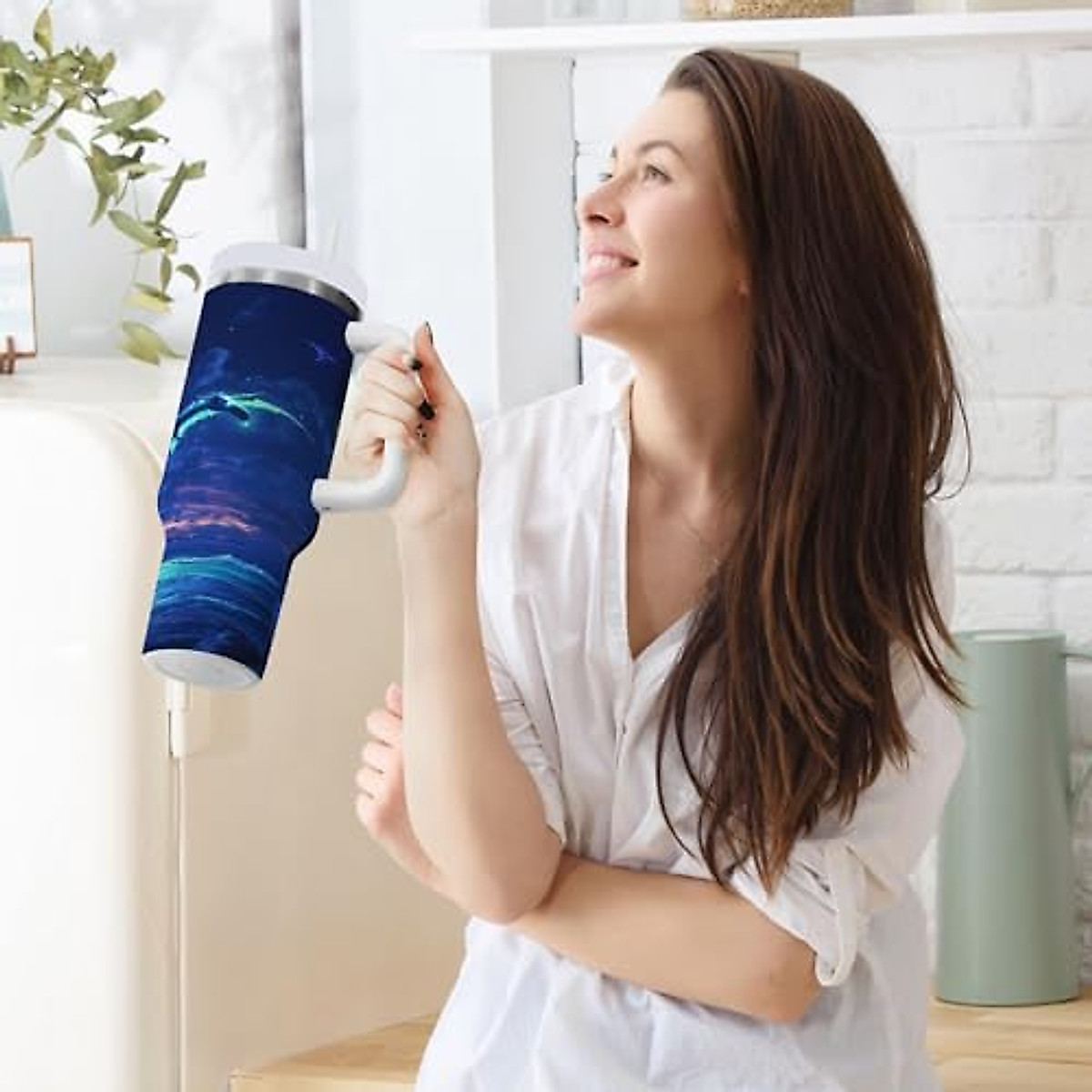 Slewiaeky Tumbler with Handle 40 oz Beast Dinosaur Vintage T Rex Travel Mug with Lid and Straw Stainless Steel Vacuum Insulated Water Bottle Cup for Iced Tea Coffee Cold Beverages Cup Holder Friendly