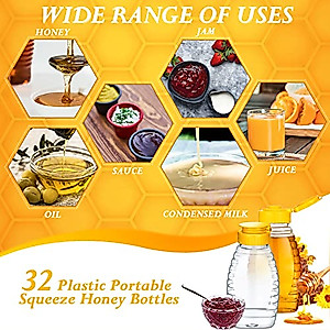32 Pcs 8.8 oz Clear Plastic Honey Jar Empty Honey Bottles with Caps Refillable Honey Containers Leakproof Honey Squeeze Bottle Honey Bottle Container Holder with Flip Lid for Storing Dispensing Yellow