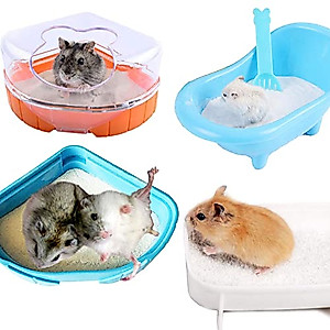 kathson Hamster Bath Sand with Bathroom Gerbil Grooming Sand Tiny Friends Farm Chinchilla Dust Bath Potty Litter Sand Mouse Dry Bath Sand Sandbox for Dwarf Hamster Rat Mice Small Hedgehog