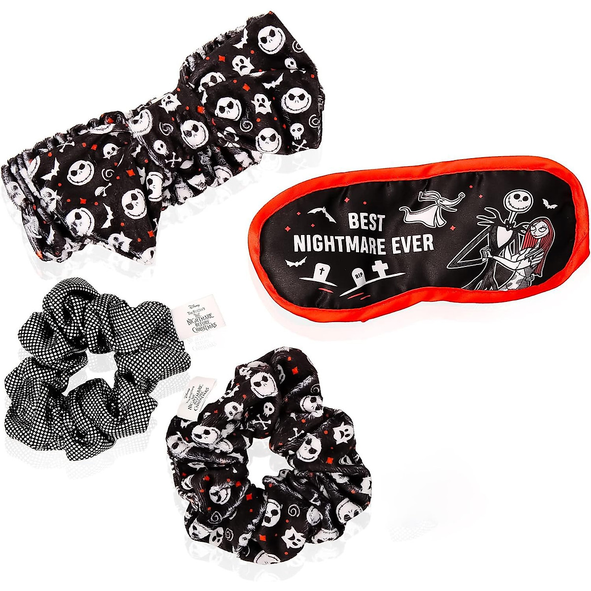 Disney Girls Tim Burton's The Nightmare Before Christmas Gift Set with Zipper Pouch, Sleep Mask, Hair Scrunchies, and Spa Headband - Officially Licensed