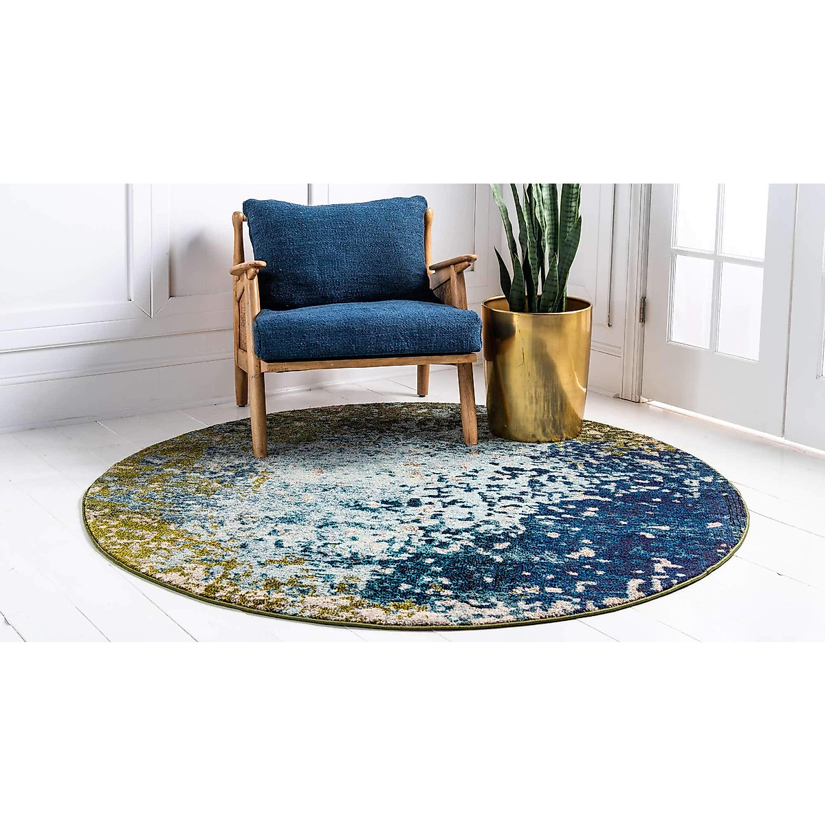 Unique Loom Estrella Collection Abstract, Modern, Light Colors, Distressed Area Rug, 6' 1" x 6' 1", Blue/Beige