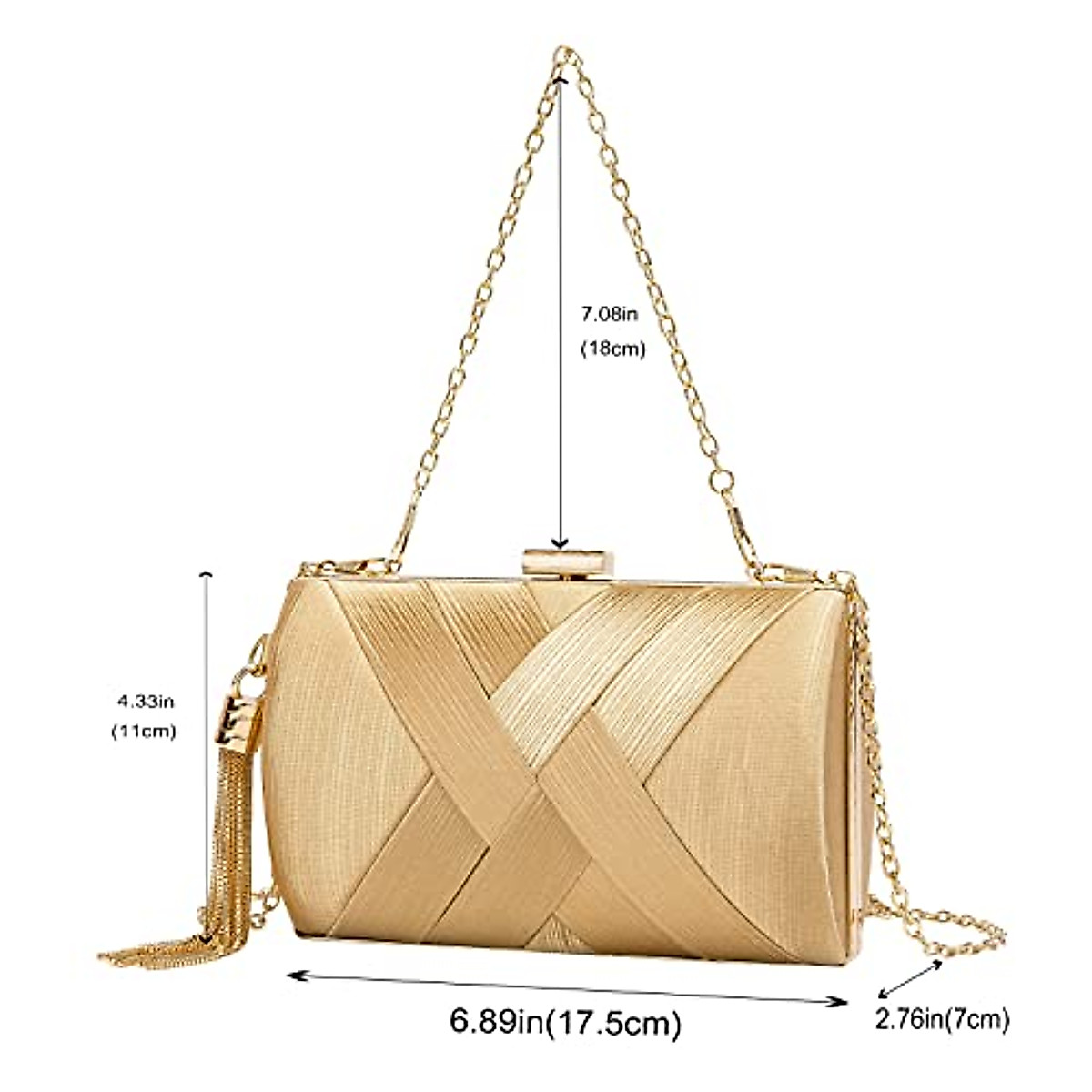 Women's Elegant Tassel Pendant Silk Evening Bag Clutch Purse for Bride Wedding Prom Night Out Party (GOLD)