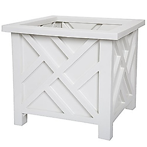 Lattice Design Planter Box – 14.75-Inch-Square Decorative Outdoor Flower or Plant Pot – Front Porch, Patio, and Garden Decor by Pure Garden (White)