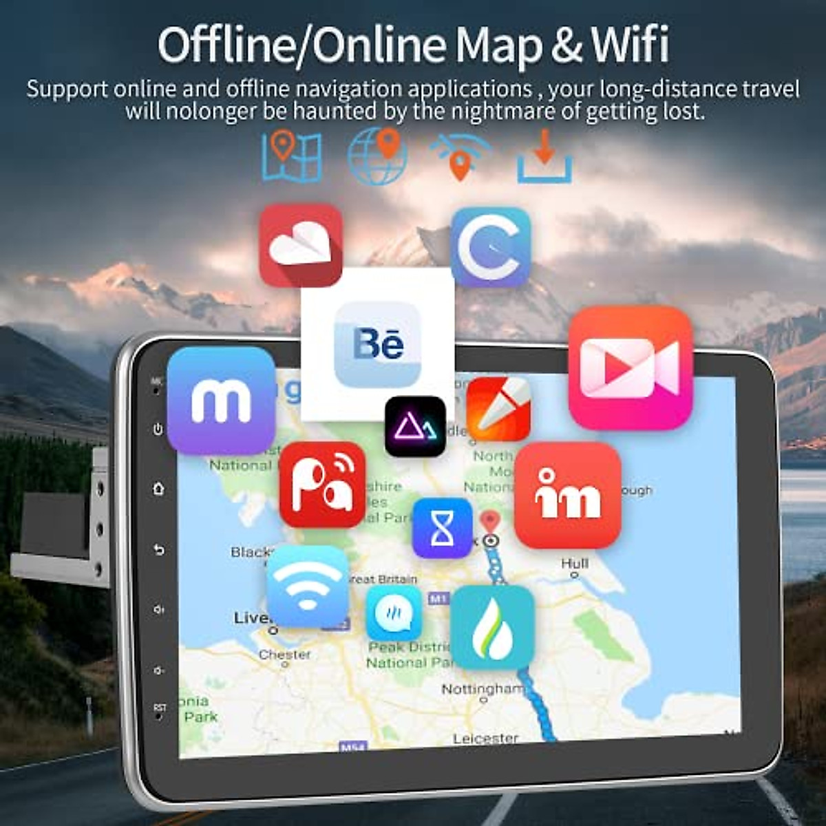podofo Android Single Din Car Stereo 10 Inch HD Capacitive Vertical Rotatable Touch Screen In Dash GPS Head Unit with Bluetooth and Backup Camera,Car Audio Receivers Support Wifi Subwoofer Mirror Link