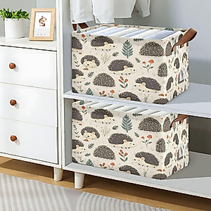 YETTASBIN Hedgehog Storage Basket 1 Pack, 32L Large Collapsible Toys Clothes Organizer, Waterproof Closet Storage Bin with Handle for Shelves Laundry Bathroom Home Office Decor