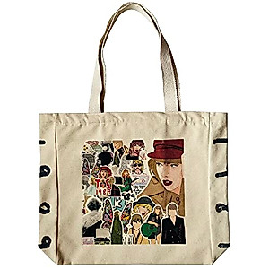 HaoHakka Canvas Tote Bag Aesthetic Cute School Tote with Zipper Pockets Valentines Christmas Music Gifts for Women Girls - taylor swift
