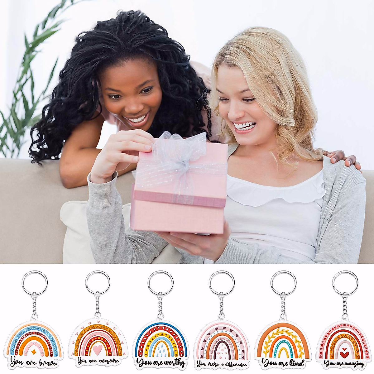 Ecally 36 Pcs Rainbow Inspirational Gift for Women Inspirational Keychain Motivational Quote Keychain CNA Gifts Employee Appreciation Gift