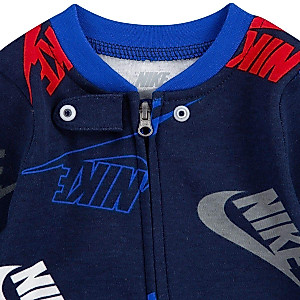 Nike Baby Boy Logo Sleep & Play Full Zip Coverall (Midnight Navy(56G821-U90)/Red, 0-3 Months)