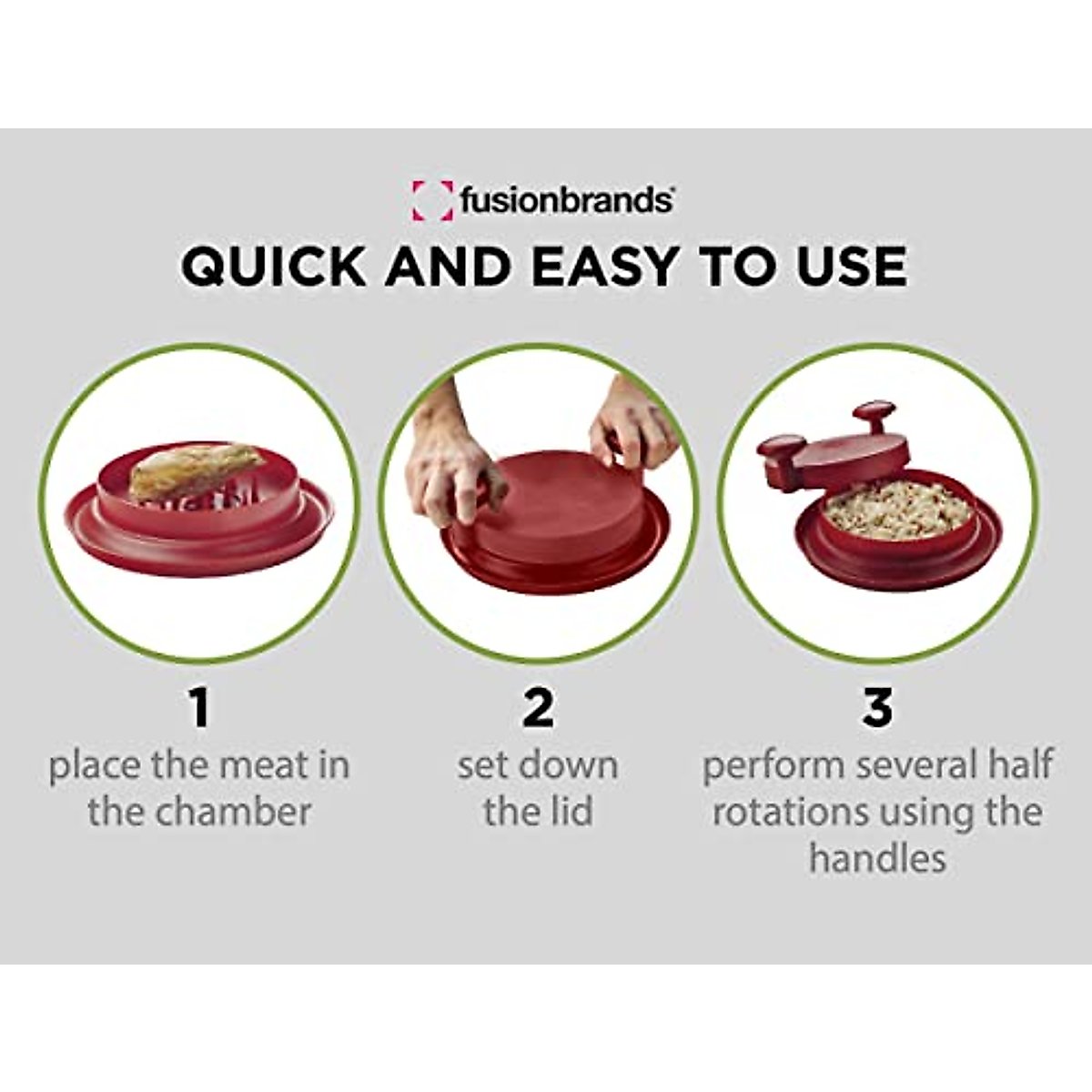 FusionBrands ShredMachine, Red -The Quick, Easy to Use Alternative to Bear Claws Meat Shredder for Pulled Pork, Beef, Chicken, & More - BPA Free Hand Shredder with Easy to Grip Handles, Non-Skid Base