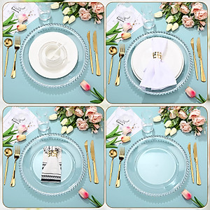 50 Pieces Clear Charger Plates Bulk 13 Inch Plastic Round Dinner Plate with Beaded Rim Acrylic Embossed Dinner Chargers Decorative Plates for Home Kitchen Party Wedding Events Dinner Tabletop Decor
