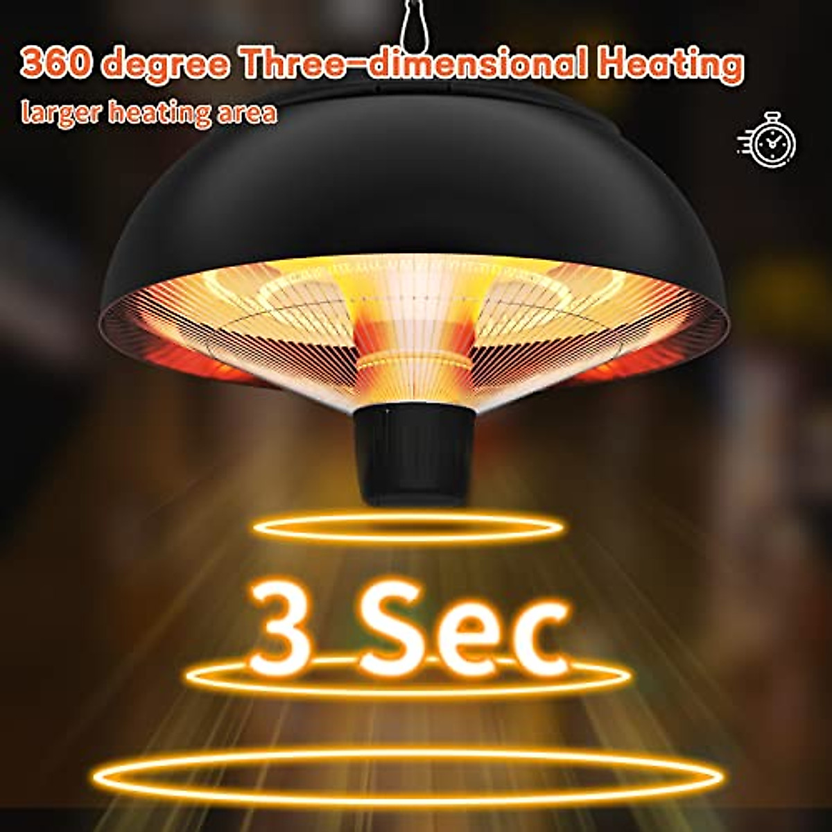 Patio Hanging Heater, Ceiling Mounted Heater, 1500W Outdoor/Indoor Waterproof Electric infrared Hanging Heater with 2 Modes Power (600W/1500W)