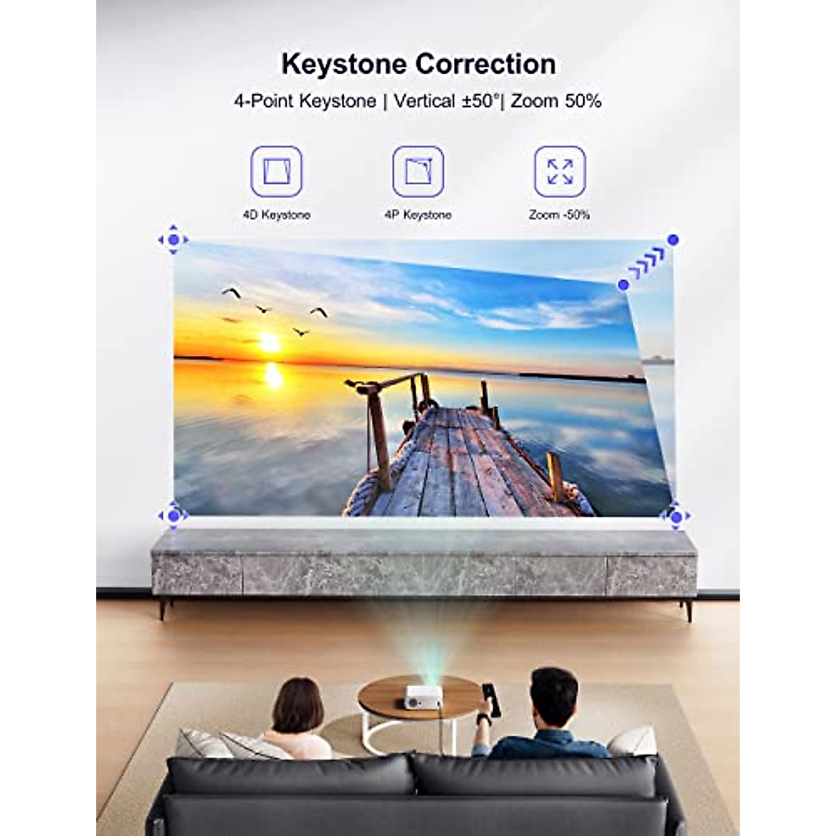 Projector with WiFi and Bluetooth, Native 1080P Projector 4K Supported 480 ANSI WiMiUS S26 Outdoor Movie Projector 4K/4D Keystone 300'' & 50% Zoom, Mini Portable Projector for Phone/PC/TV Stick/PS5