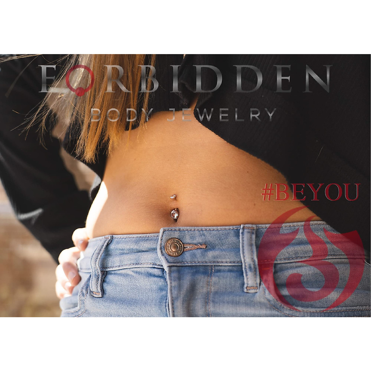 Forbidden Body Jewelry Belly Button Rings 14K Gold Plated Double Jeweled CZ Crystals 14G Surgical Steel