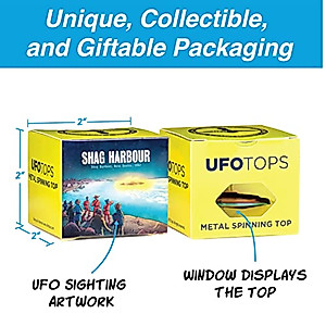 UFO Tops | Shag Harbour | Metal Spinning Top | Inspired by The 1967 Shag Harbour, Nova Scotia UFO Incident | Raw Stainless Steel UFO with Solar Yellow Power Core™