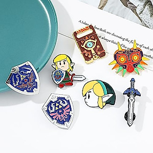 Zelda Game Enamel Pin Set - Zelda Gaming Collectible 7Pcs Shield and Sword Lapel Pins, Cosplay Brooch Gift for Women Men Game Lover