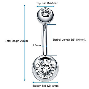 Coolrunner 14G Belly Button Ring Body Jewelry Piercing 10 Pack, Silver Belly Button Ring, Stainless Steel Belly Button Ring for Women