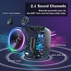 DOSS Bluetooth Speaker, PartyBoom Speaker with 60W Immersive Sound, Punchy Bass, Mixed Colors Lights, PartySync, 12H Playtime, Mic and Guitar Inputs, Portable Speaker for Indoor, Outdoor Party