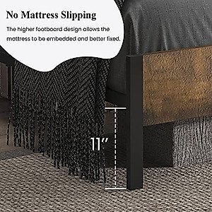 SHA CERLIN Queen Size Metal Platform Bed Frame with Wooden Headboard and Footboard/Mattress Foundation/No Box Spring Needed/Non-Slip Without Noise/Black&Brown