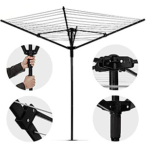 MYOYAY Rotary Outdoor Umbrella Drying Rack Umbrella Rotary Dryer Clothes Line Protective Cover 4 Arms with 165ft Clothesline Outdoor