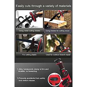 Cordless Reciprocating Saw, 2 x 4.0Ah Battery,Cordless Variable Speed, Saw Blades Kit for Wood/Metal/PVC Cutting RED