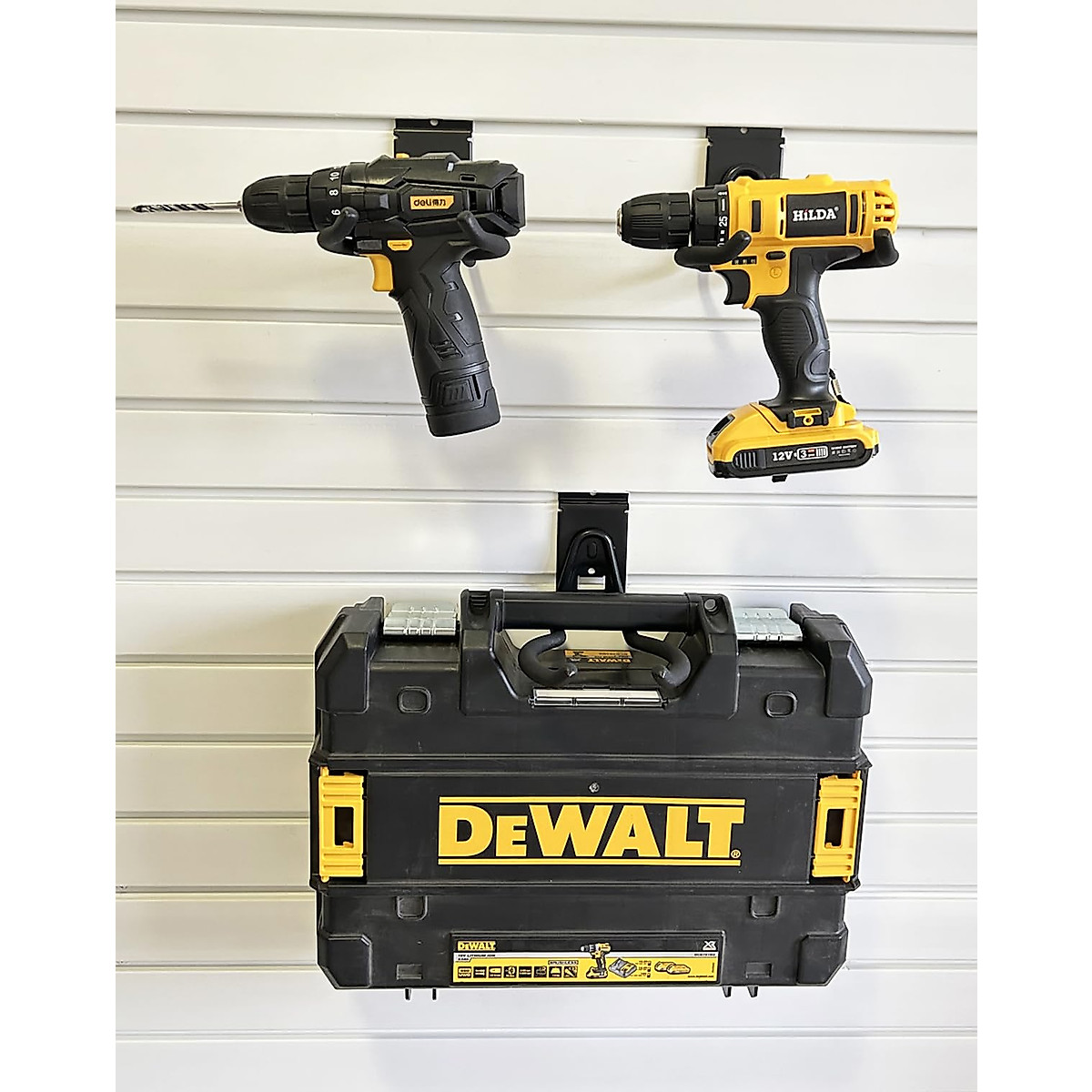 ATOOLA Power Tool Organizer for Slatwall, Garage Hooks for Hanging Yard Tools, Anti-Slip Weedeater Rack and Trimmer Holder, Versatile Slat Wall Drill Holder, 620 Series Slatwall Hooks