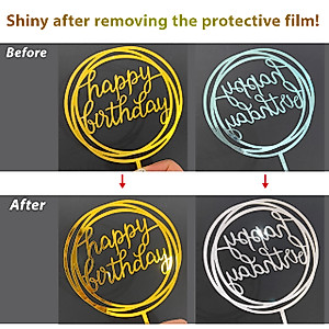 6-Pack Gold Birthday Cake Topper Set, Double-Sided Glitter, Acrylic Happy Birthday Cake Toppers/Cupcake Toppers, Birthday Decorations for Children or Adults.