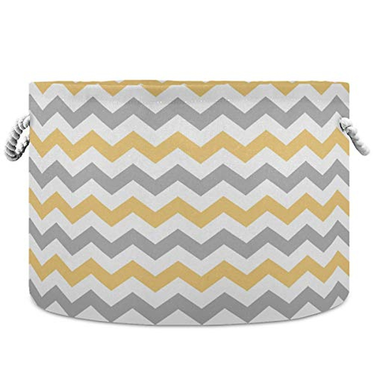 visesunny Grey and Yellow Plaid Chevron Collapsible Large Capacity Basket Storage Bin with Durable Cotton Handles, Home Organizer Solution for Office, Bedroom, Closet, Toys, Laundry