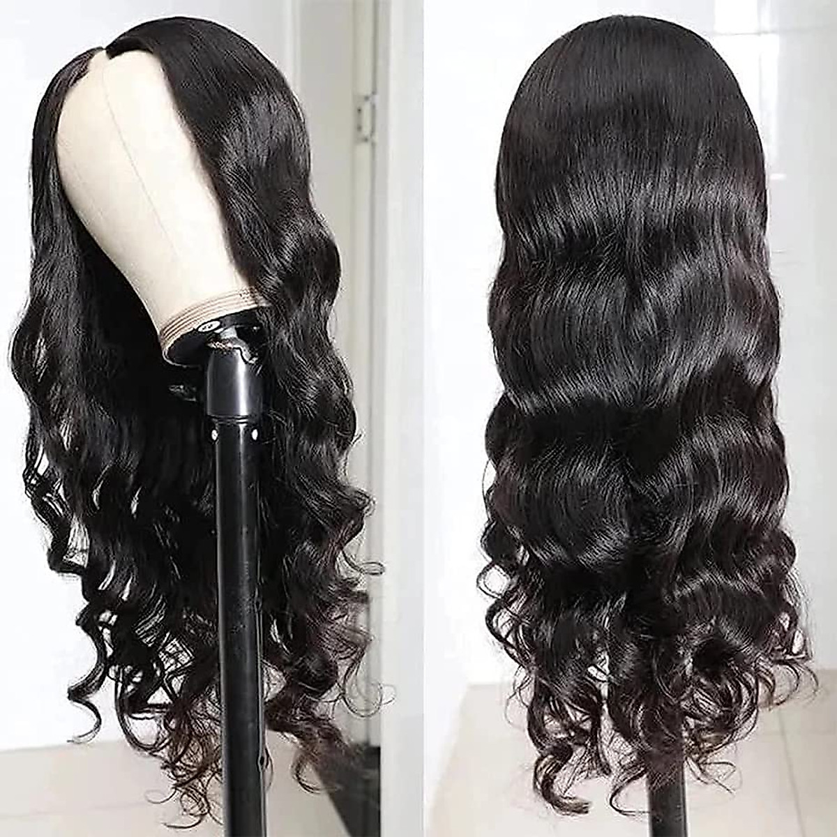 Xagujpo V Part Wig Human Hair Body Wave Wigs Upgrade U Part Wigs Brazilian Virgin Human Hair Wigs For Black Women Glueless Clip In Half Wig V Shape Wigs No Sew In 180% Density Natural Color 18inch