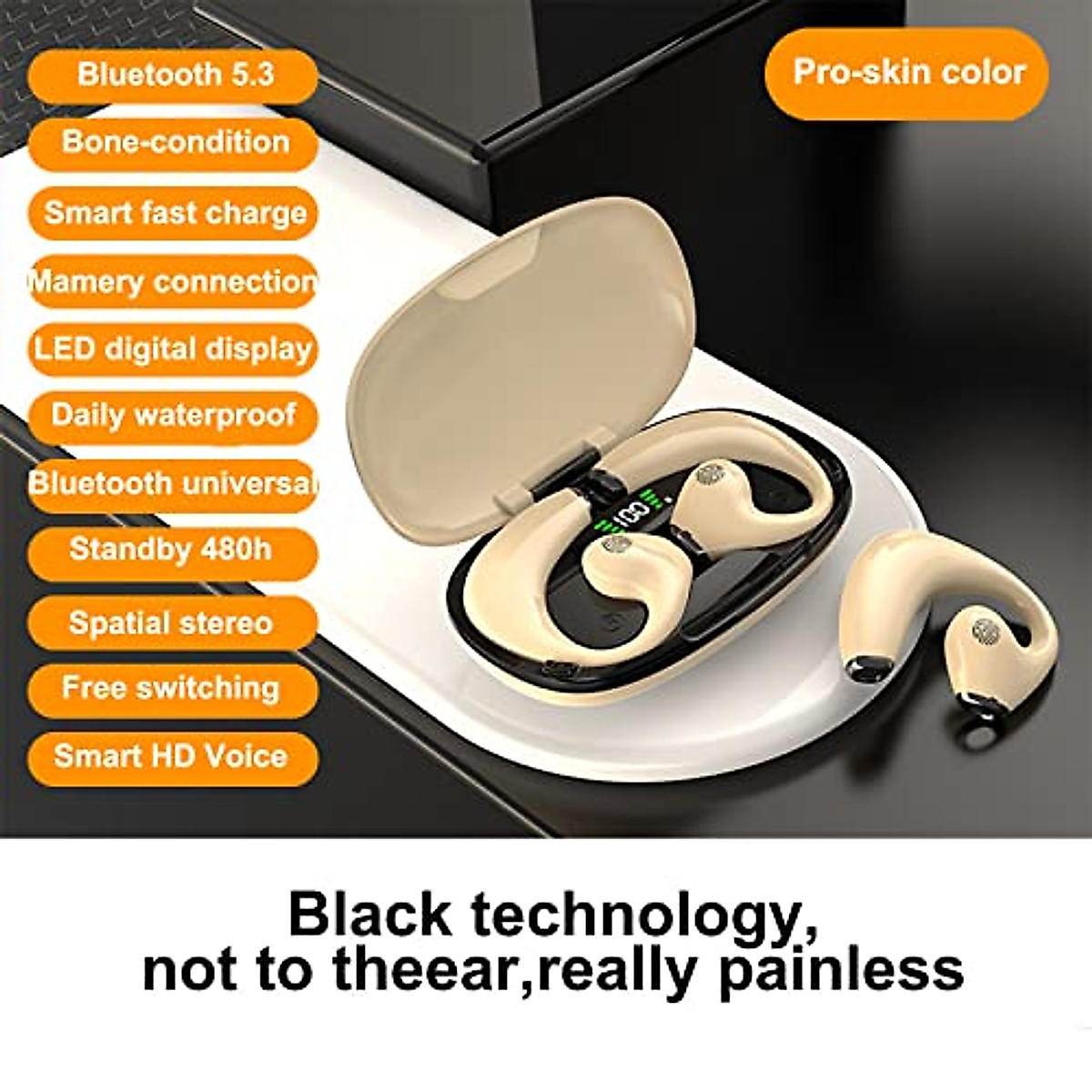 Kadlawus True Wireless Bone-Conduction Bluetooth Headset - No in Ear Ear LED Earbuds HiFi Audio Quality Dual HD Call Bones Conduction Earphone 480H Long Endurance Sports Headset