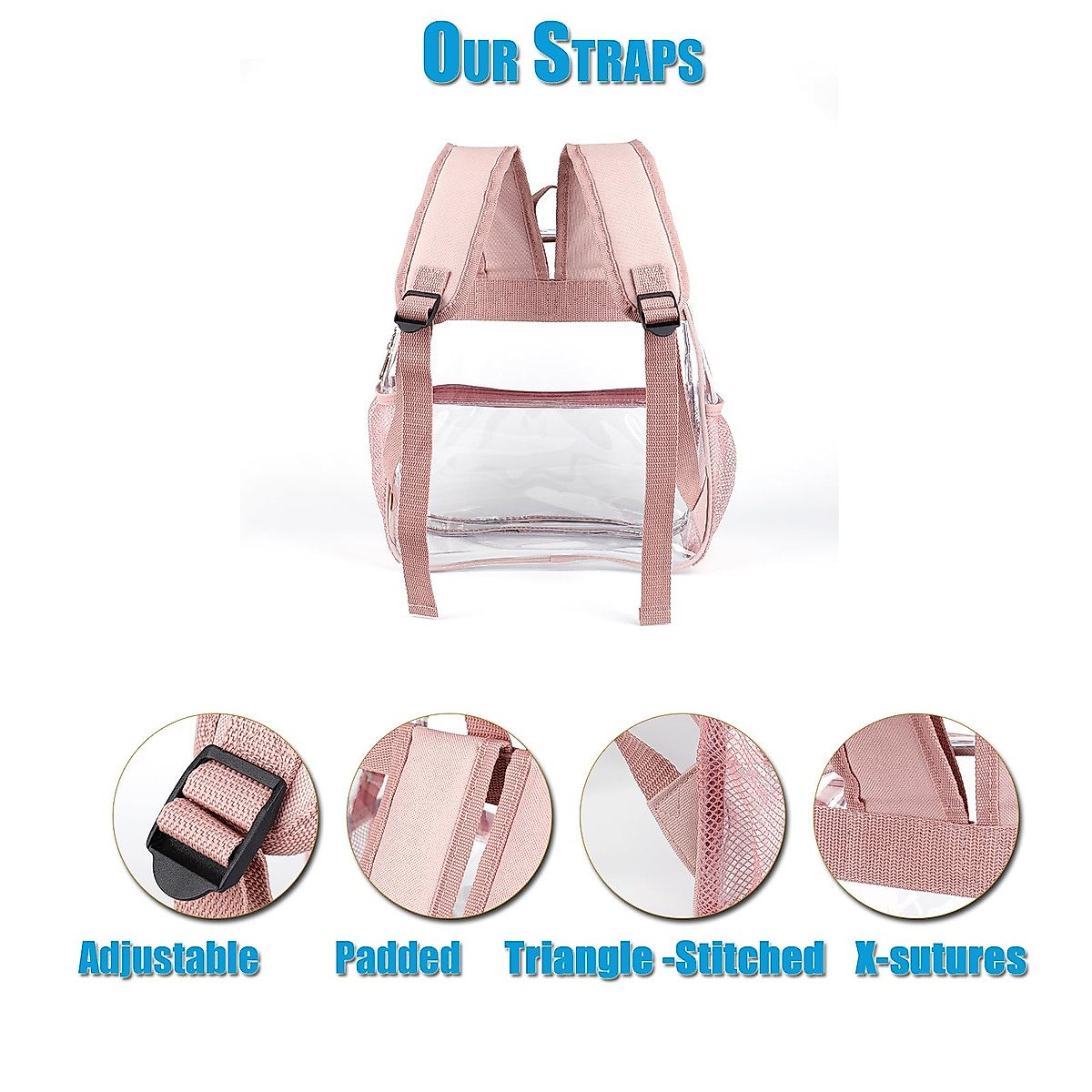 Small Clear Backpack Stadium Approved 12x12x6 Clear Mini Backpack for Girls Women ( Rose Gold )