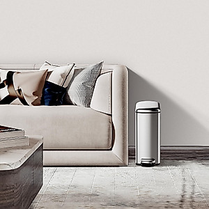 GarveeHome Trash Can Set 2 Pack, 13 Gal Stainless Steel Trash Can with Lid, Step On Waste Bins, 2 Gal Slim Trash Can for Narrow Space